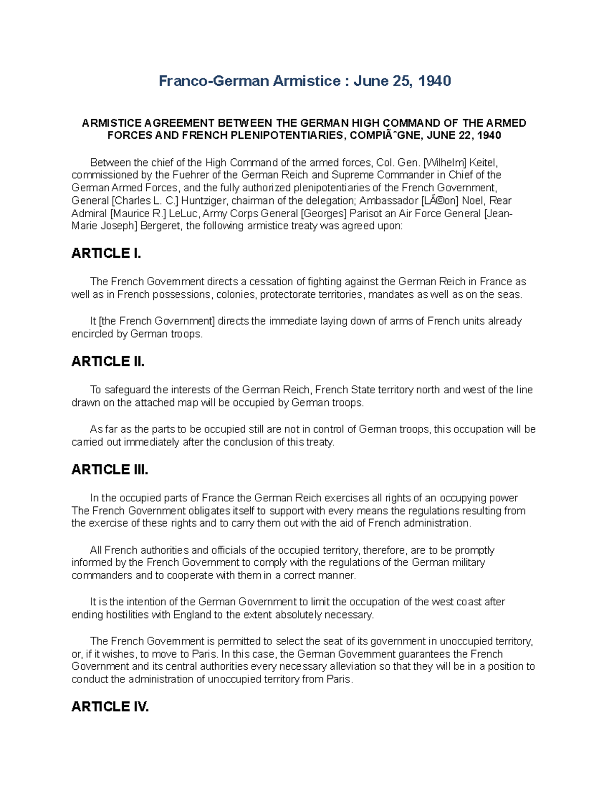 Franco-German Armistice - Gen. [Wilhelm] Keitel, commissioned by the ...