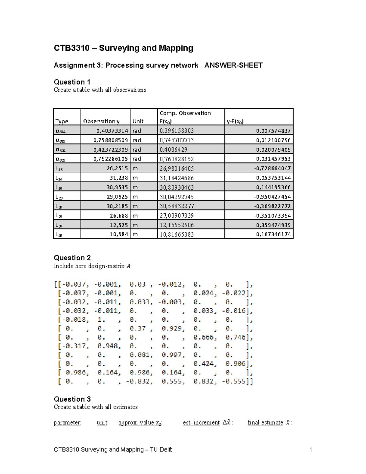 CTB3310 as3 ST - Assignment 3 - CTB3310 – Surveying and Mapping Assignment 3: Processing survey ...