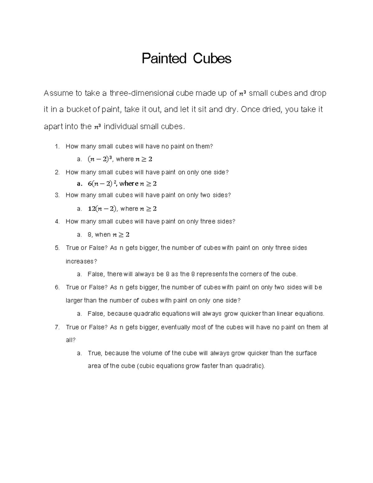 Painted Cubes - Painted Cubes Assume to take a three-dimensional cube ...