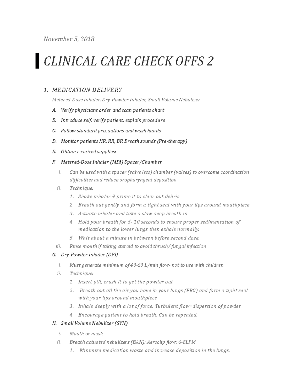 Check off 2 review - November 5, 2018 CLINICAL CARE CHECK OFFS 2 1 ...