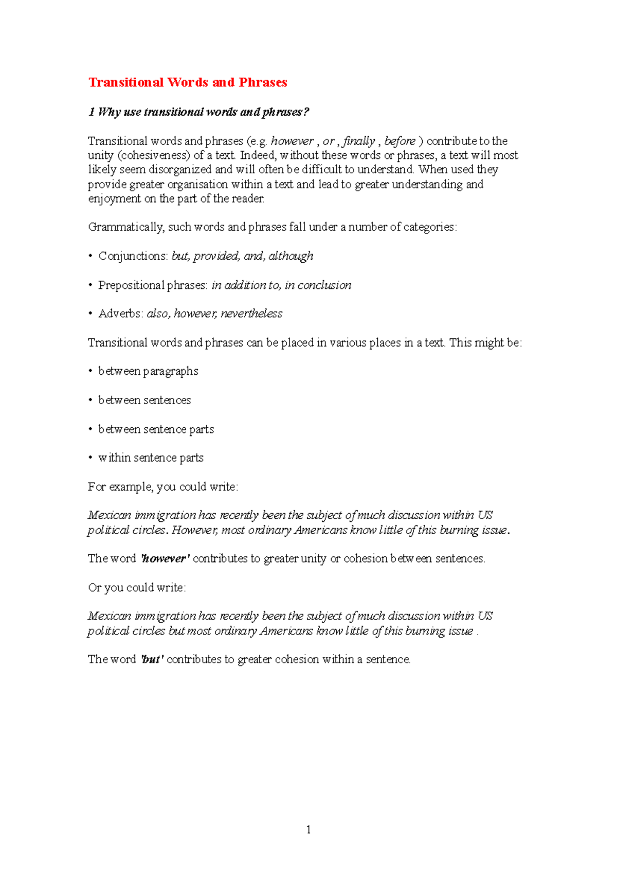 (02) Transitional Words and Phrases - Transitional Words and Phrases 1 ...