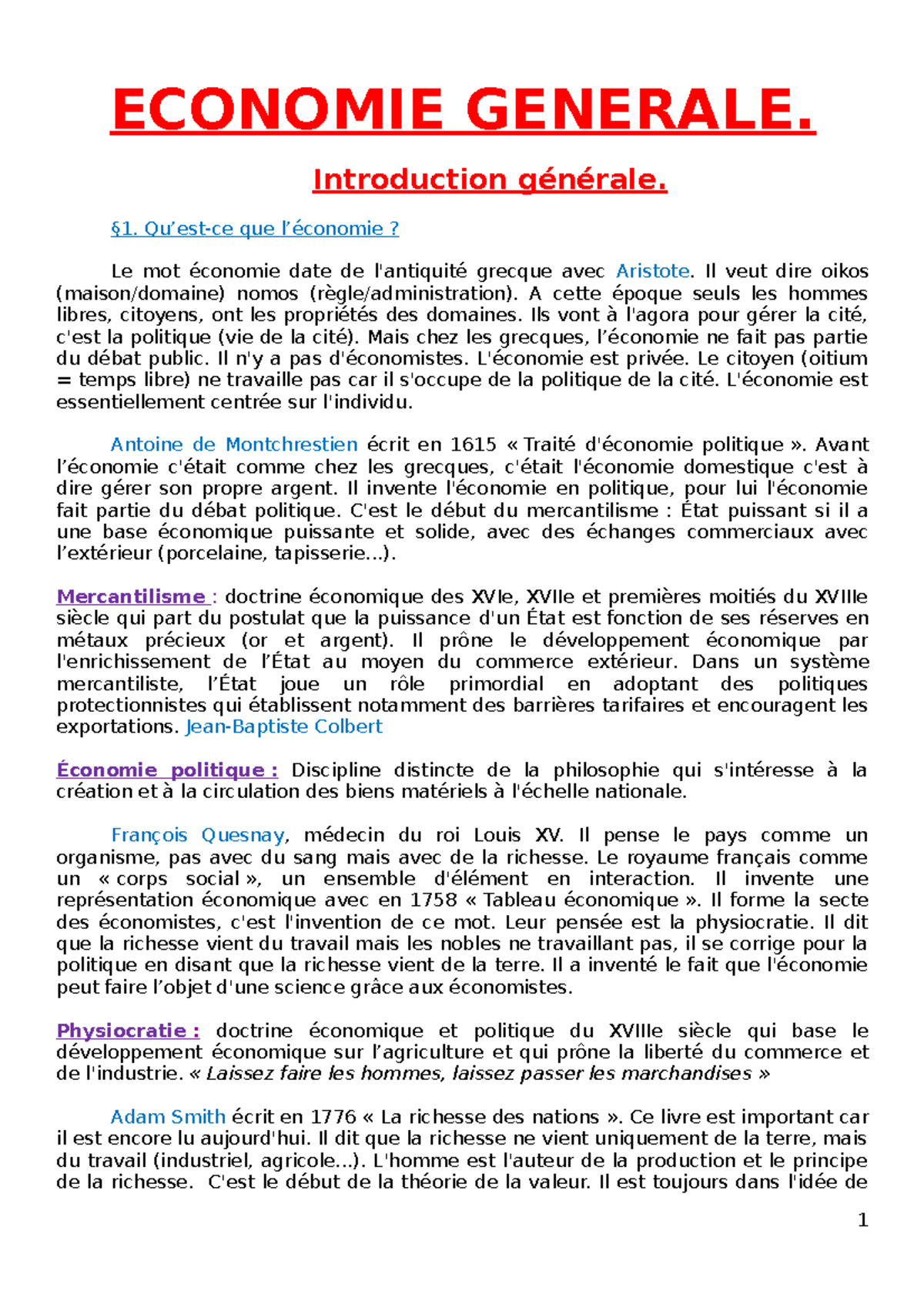 Économie générale - ECONOMIE GENERALE. Introduction générale. §1. Qu ...