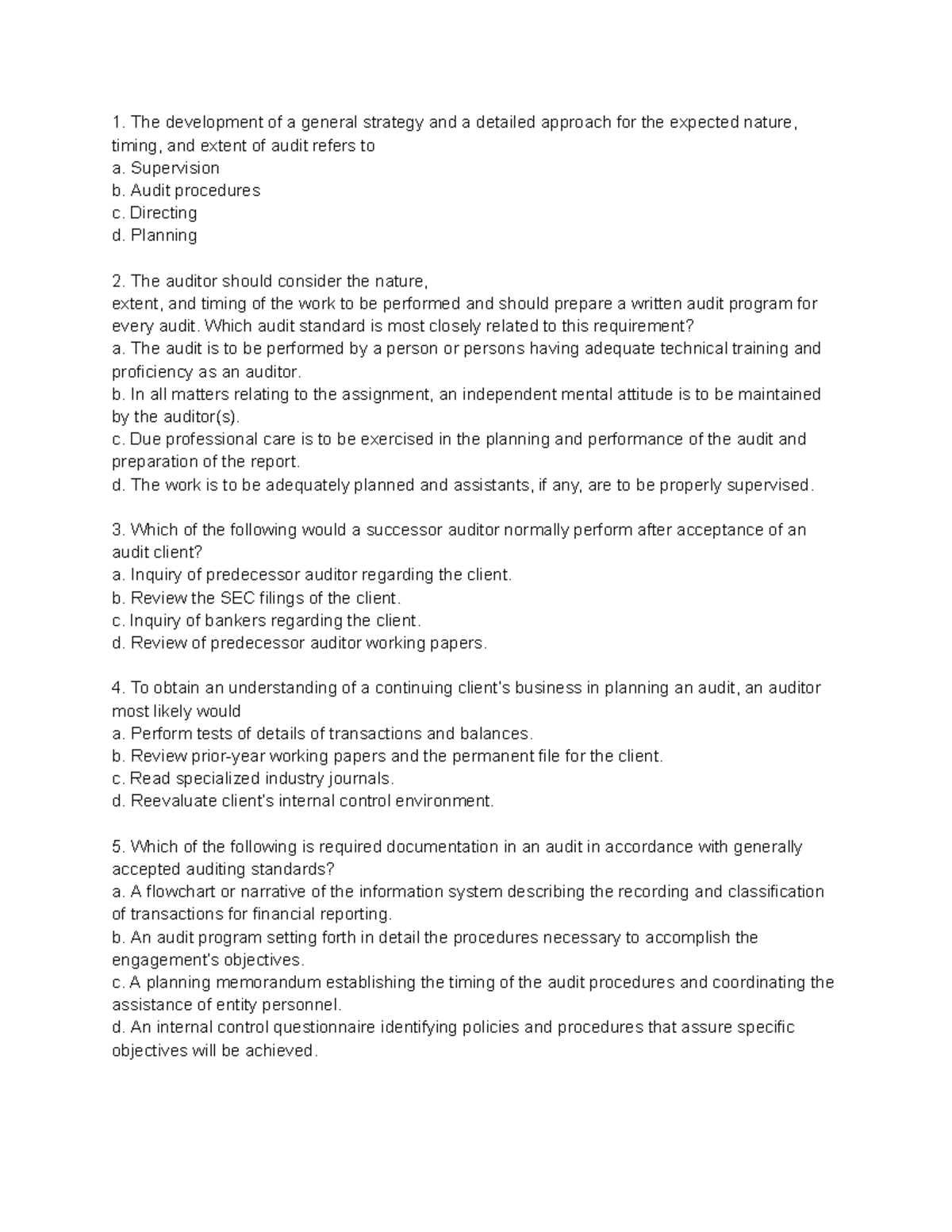 Audit Chapter 5 - The development of a general strategy and a detailed ...