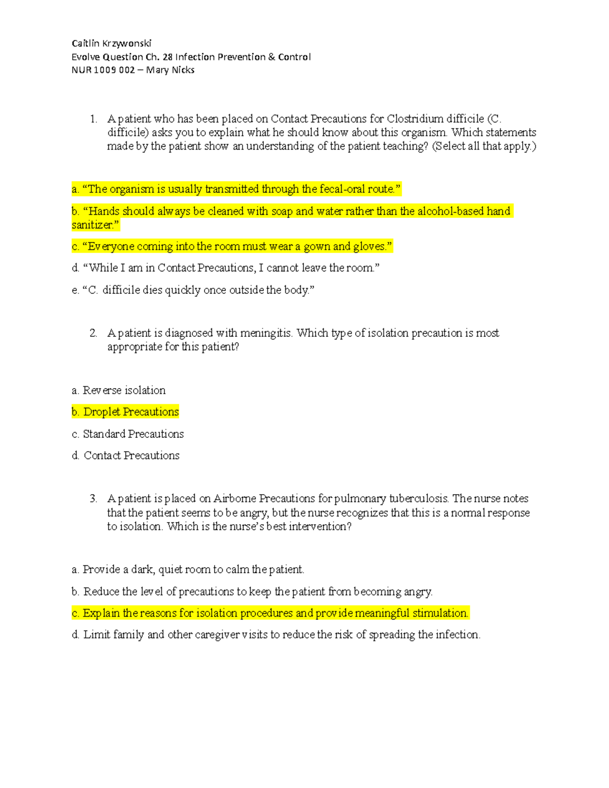 Ch.28 - Infection Control Evolve Questions - Evolve Question Ch. 28 ...