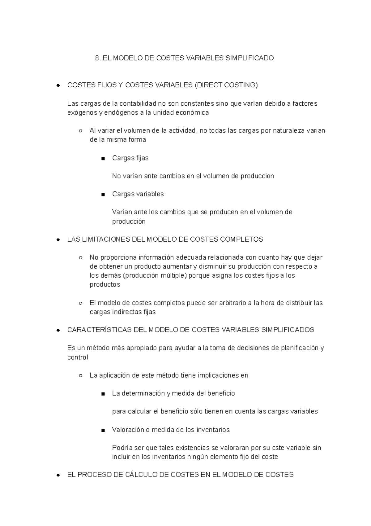 TEMA 8. EL Modelo DE Costes Variables Simplificados - Contabilidad de ...