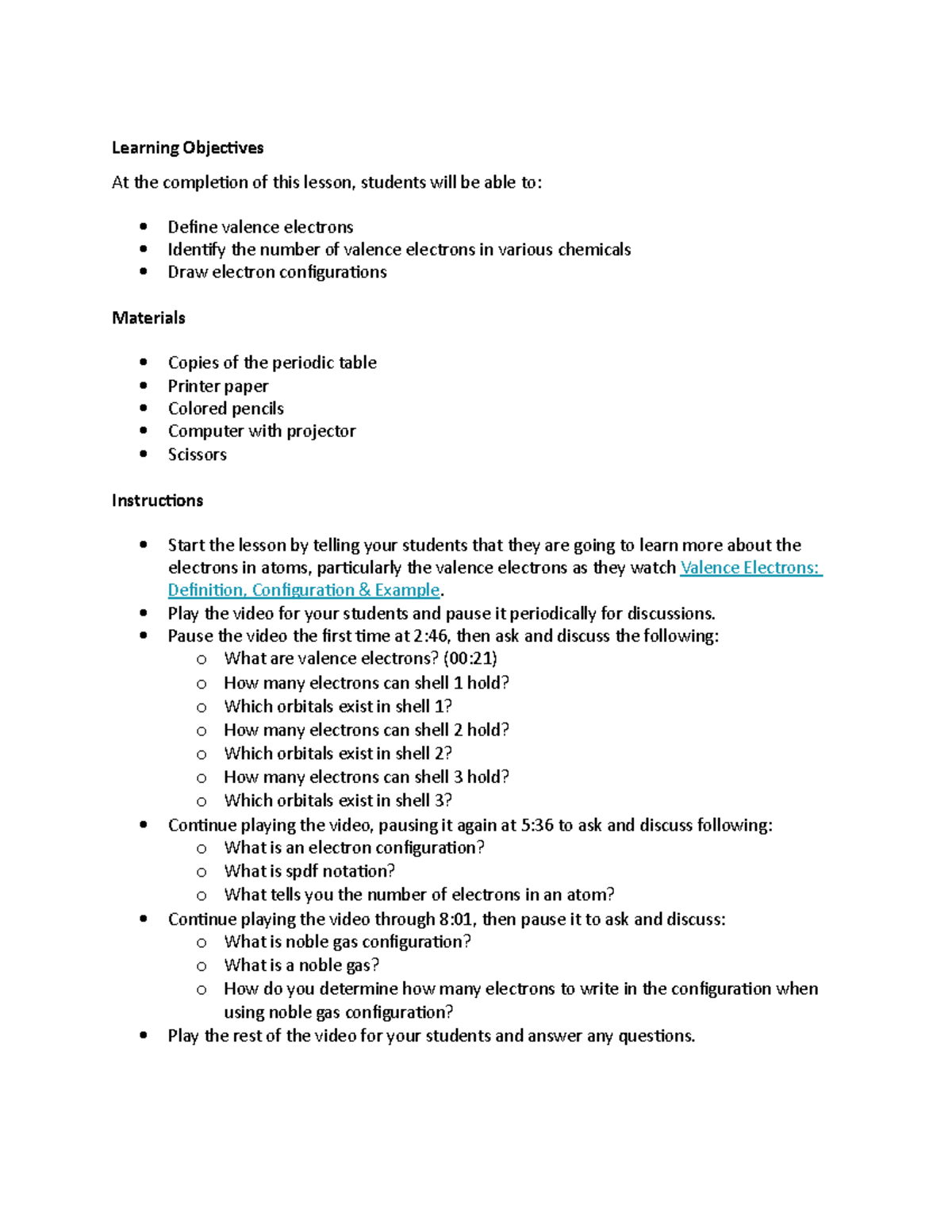 Lp valence electrons - Learning Objectives At the completion of this ...