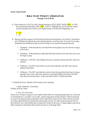 Correlation Acts 9 - 123 - BIBL 104 Name: Teyler Rudd BIBLE STUDY ...