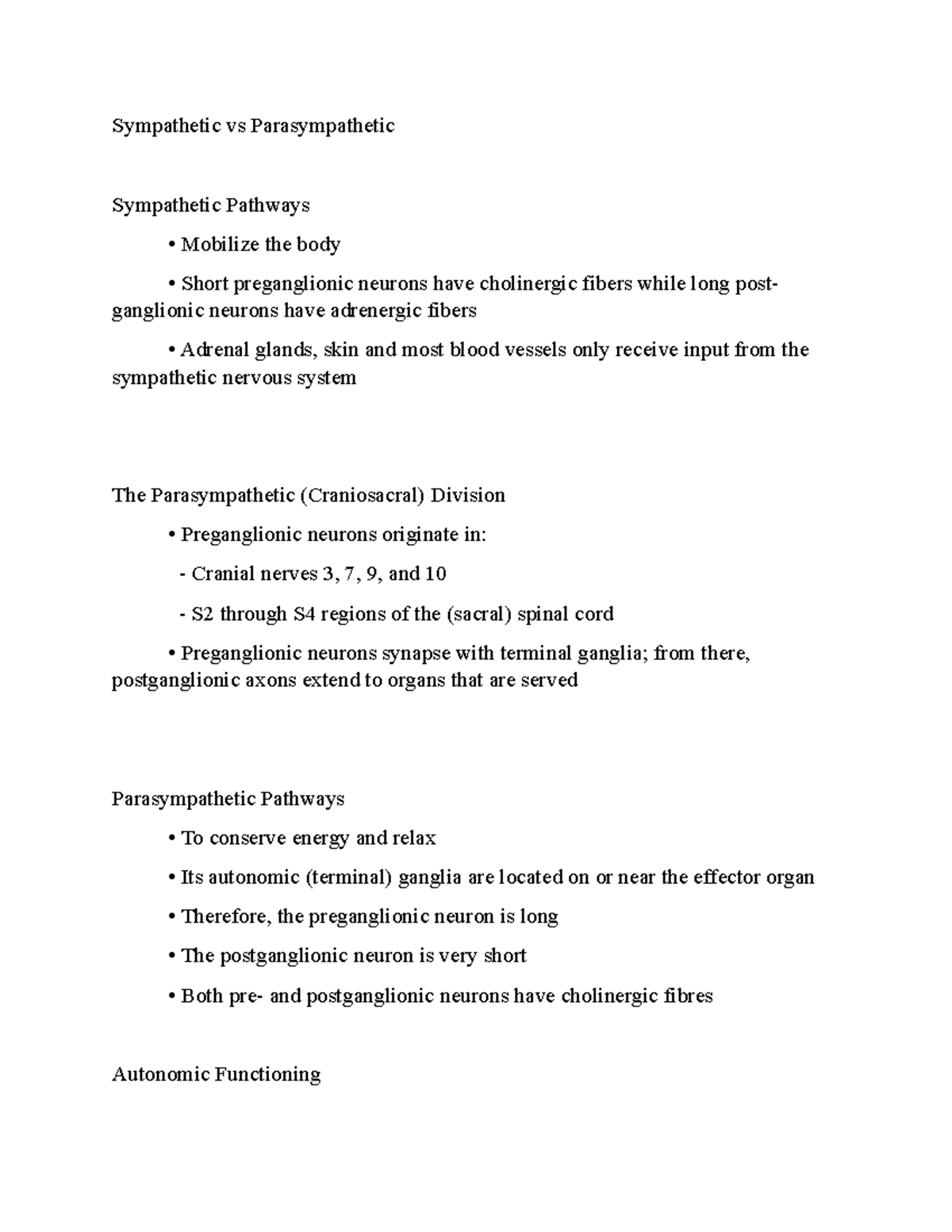 Sympathetic vs Parasympathetic - Sympathetic vs Parasympathetic ...