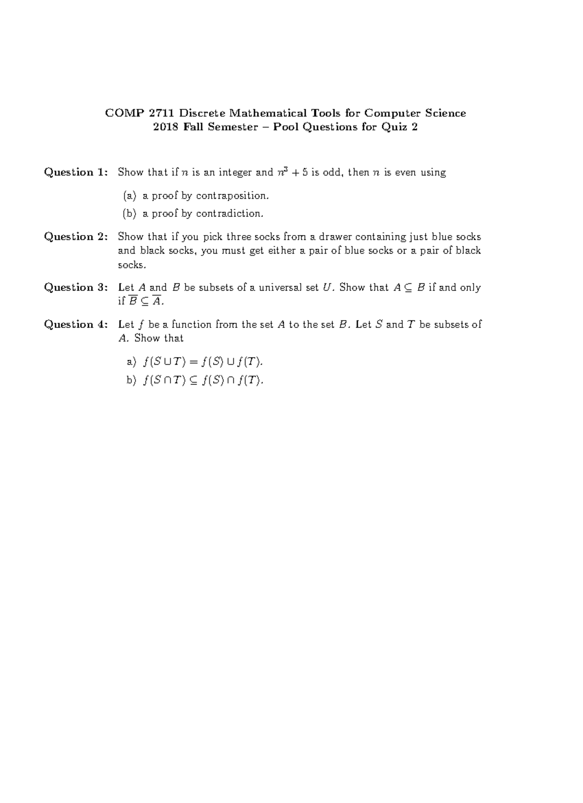 Quiz_Pool_Question - COMP 2711 Discrete Mathematical Tools for Computer Science 2018 Fall ...