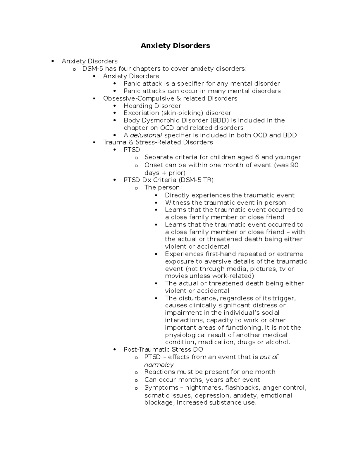 Unit 2 Notes - Anxiety Disorders Anxiety Disorders o DSM-5 has four ...