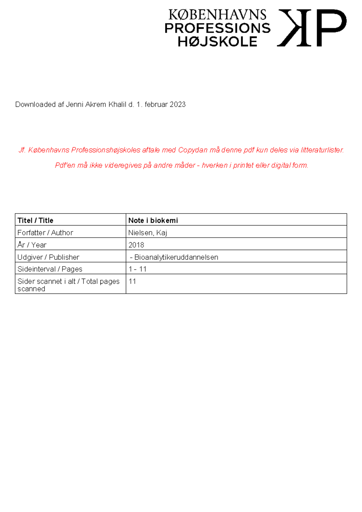 Nielsen, Kaj. Note i biokemi - Downloaded af Jenni Akrem Khalil d. 1 ...