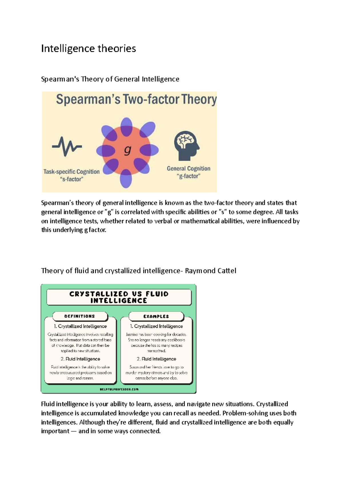 Intelligence theories - Intelligence theories Spearman's Theory of ...