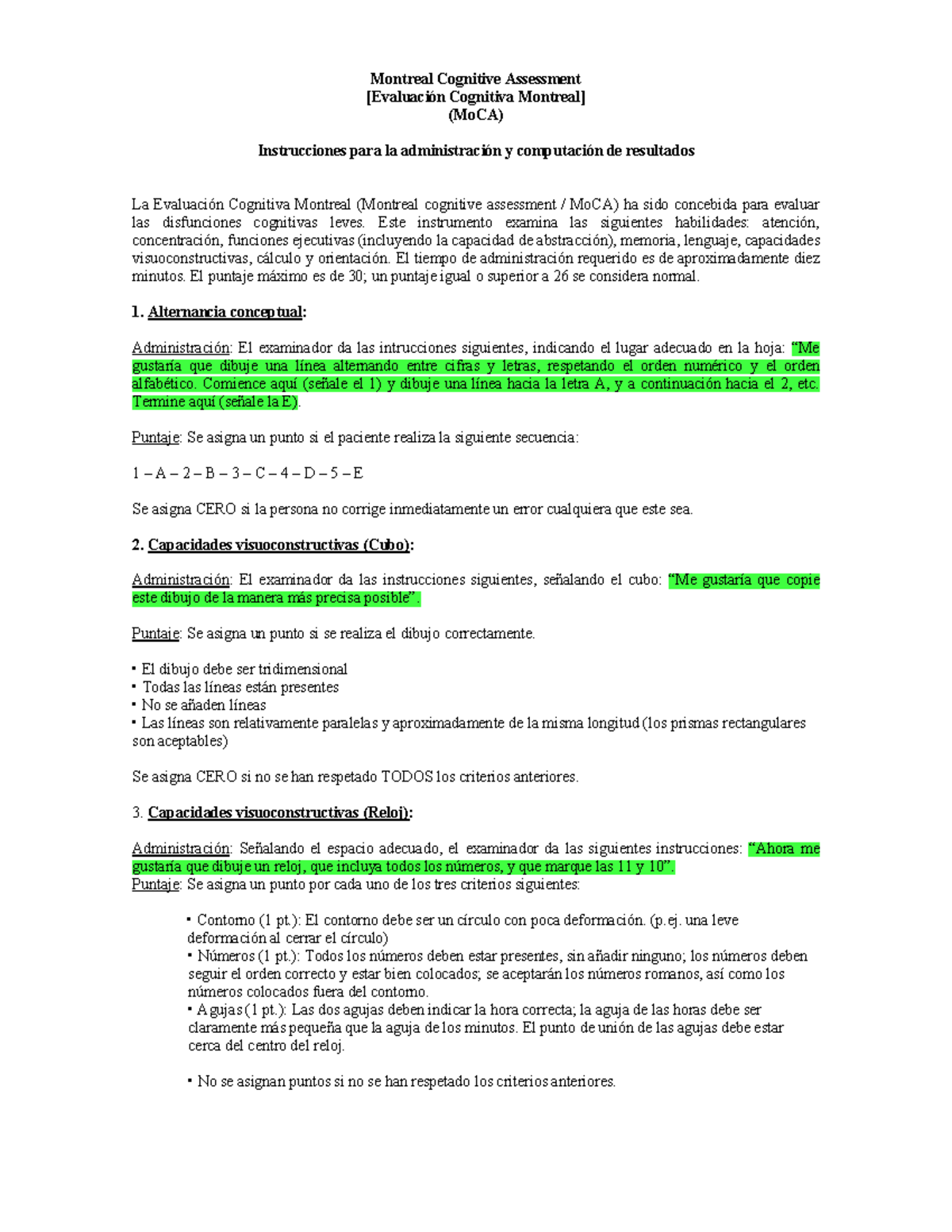Mo CA-Instructions-Spanish - Montreal Cognitive Assessment [Evaluación ...