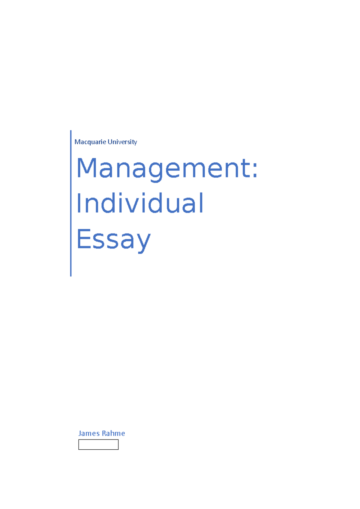 MGMT1002 Assessment 1 - James Rahme Macquarie University Management ...