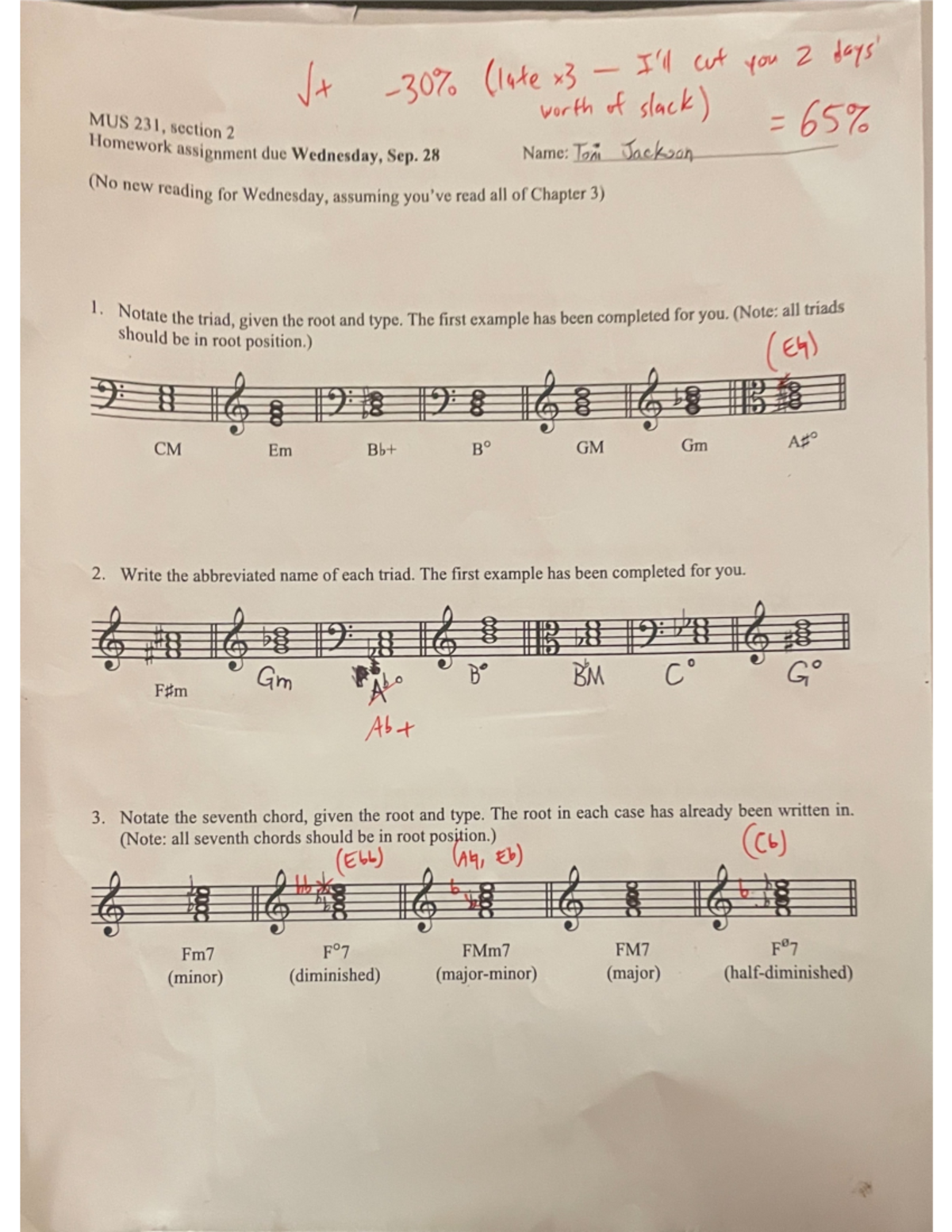 Mus 231 4 - Music theory homework - UST 251 - Studocu
