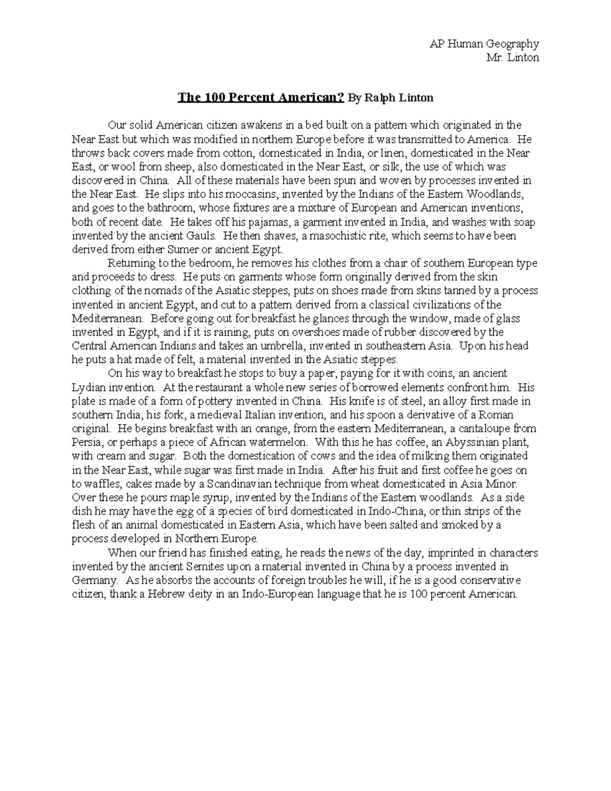 Copy of Copy of The 100 Percent American Reading and Assignment - AP ...