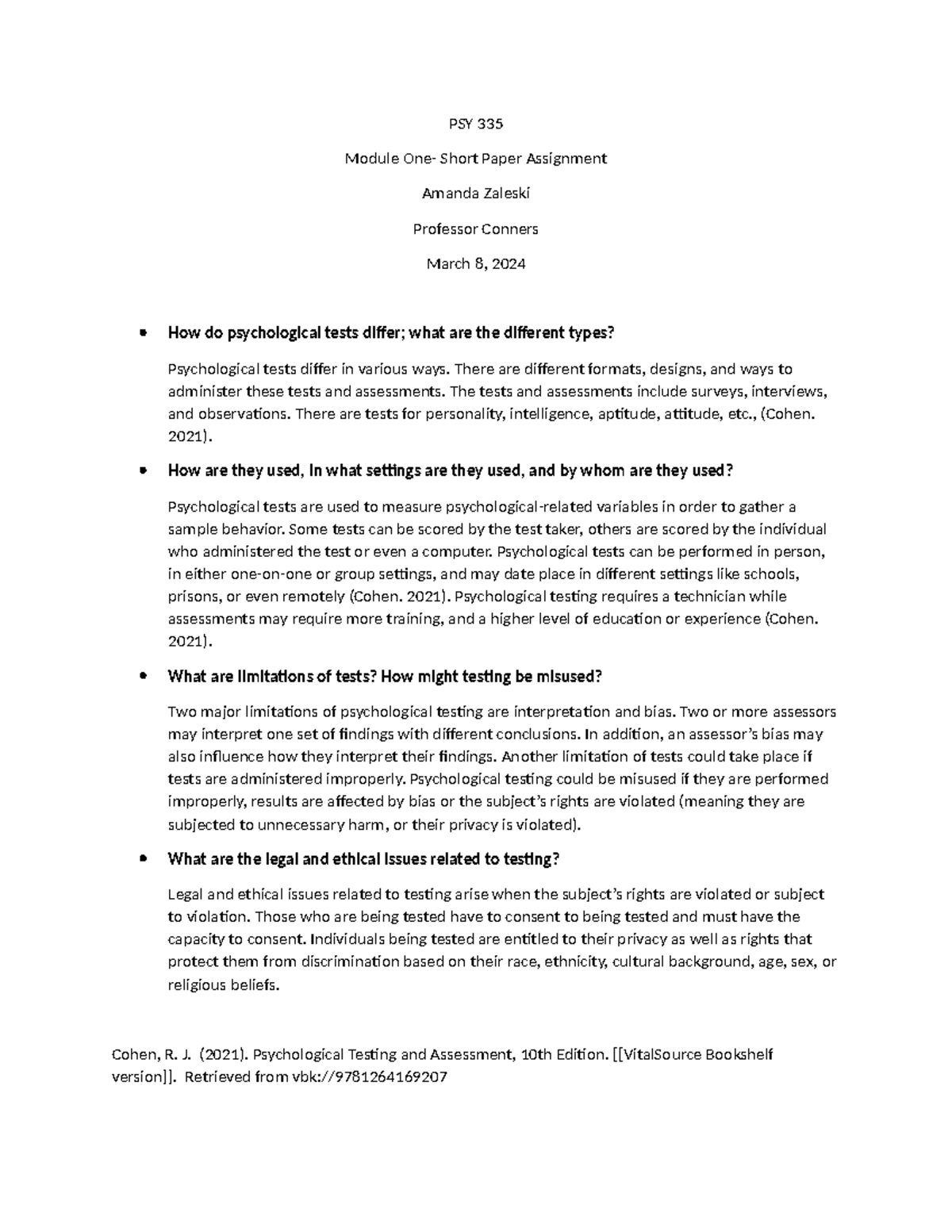 PSY 335 module one - Can be used to see a visual of what assignment can ...