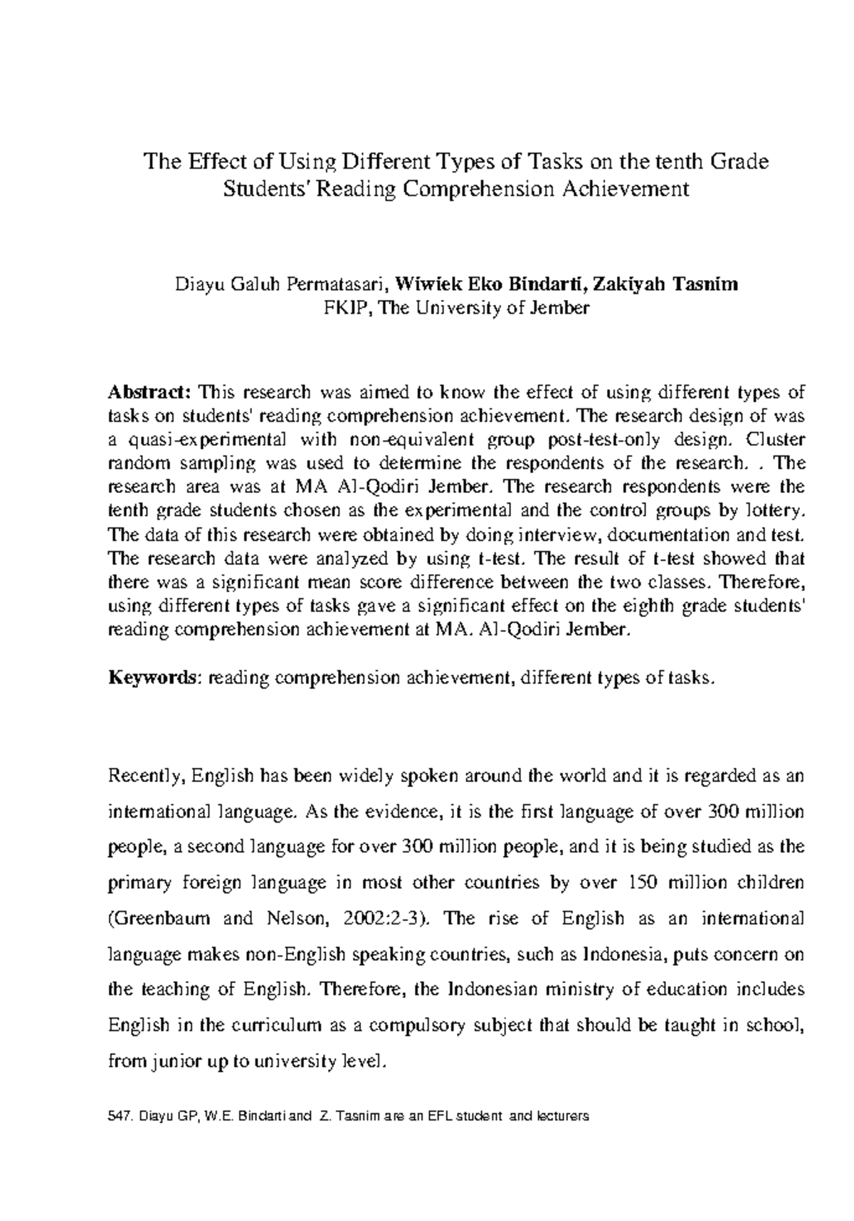 The Effect of Using Different Types of Tasks on the tenth Grade ...