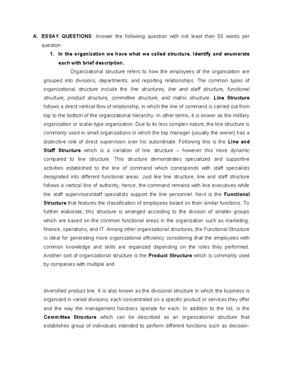 Entry 3 - A. ESSAY QUESTIONS: Answer the following question with not ...