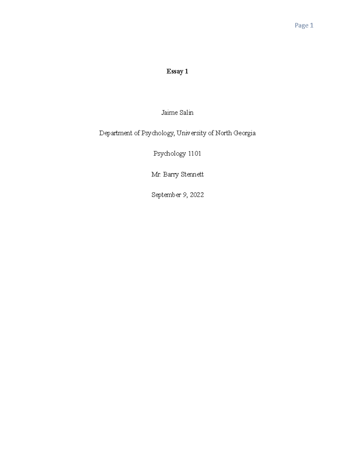 Psych Essay 1 - Essay 1 Jaime Salin Department of Psychology ...