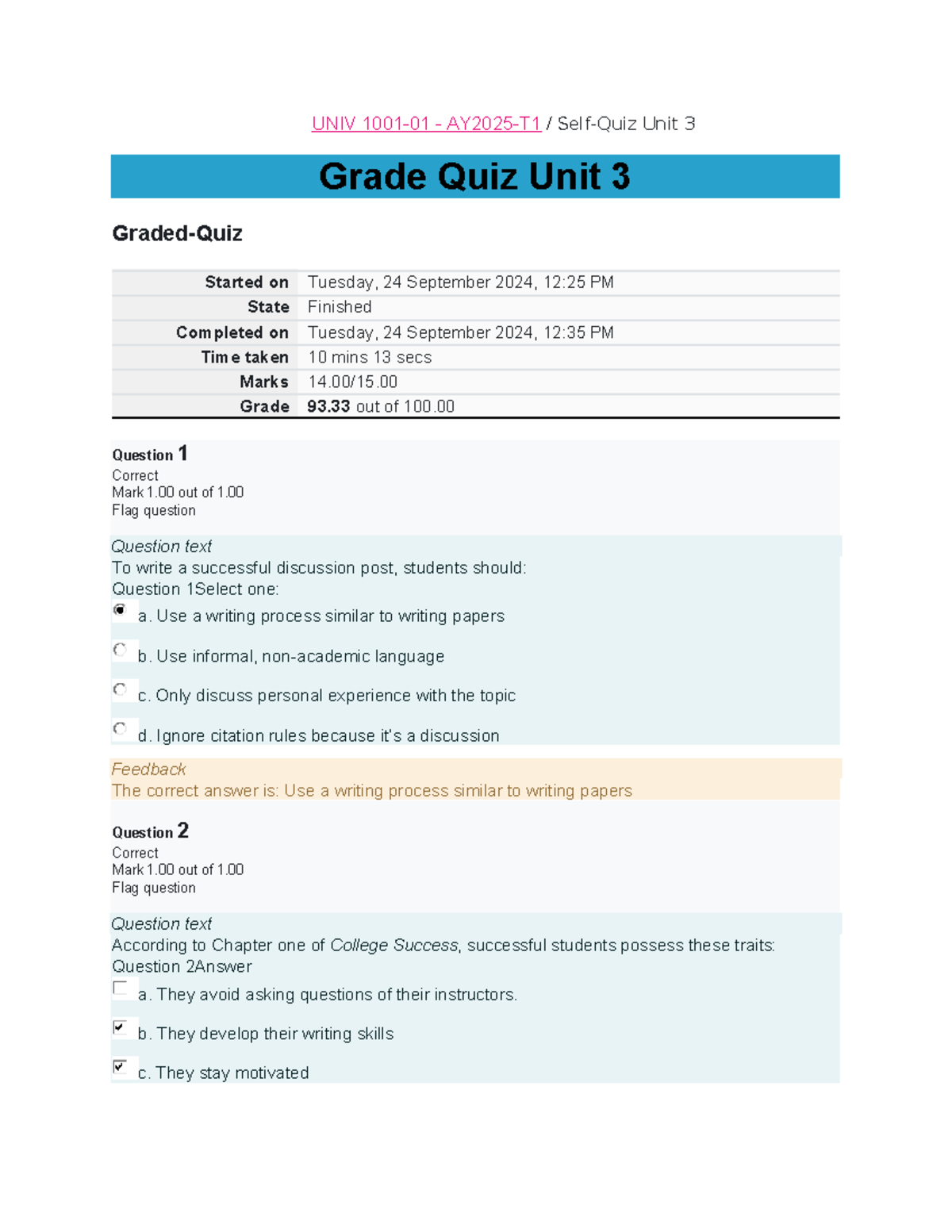 3.4 Graded Quiz Unit 3 - Exam - UNIV 1001-01 - AY2025-T1 / Self-Quiz ...
