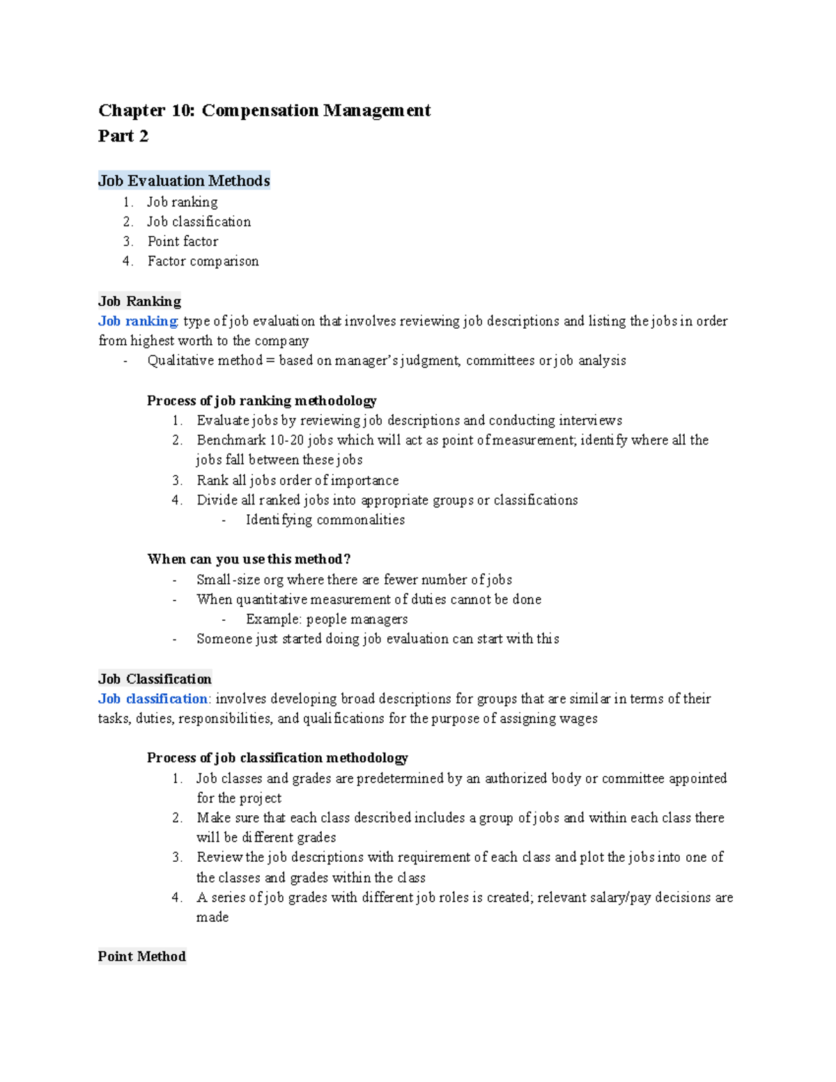 Compensation Management: Job Evaluation Methods - Studocu
