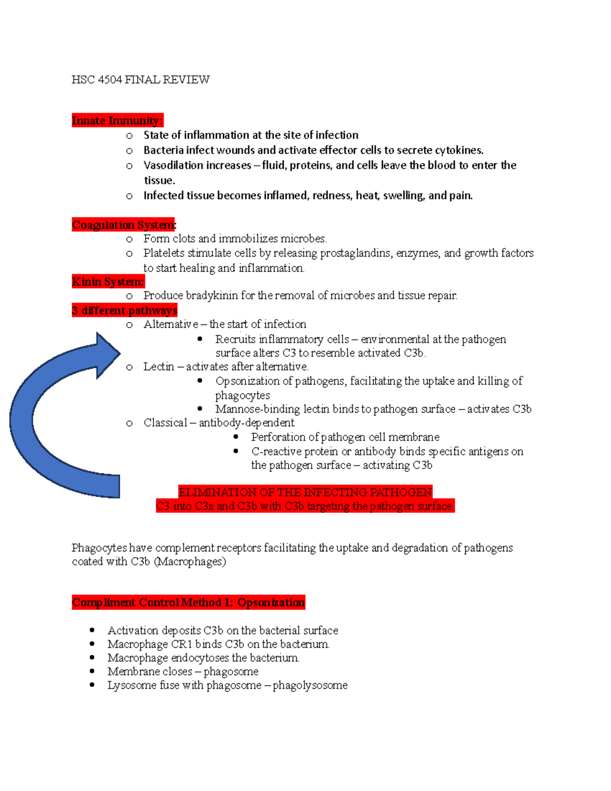 HSC 4504 Final Review - study guide - HSC 4504 FINAL REVIEW Innate Immunity: o State of ...