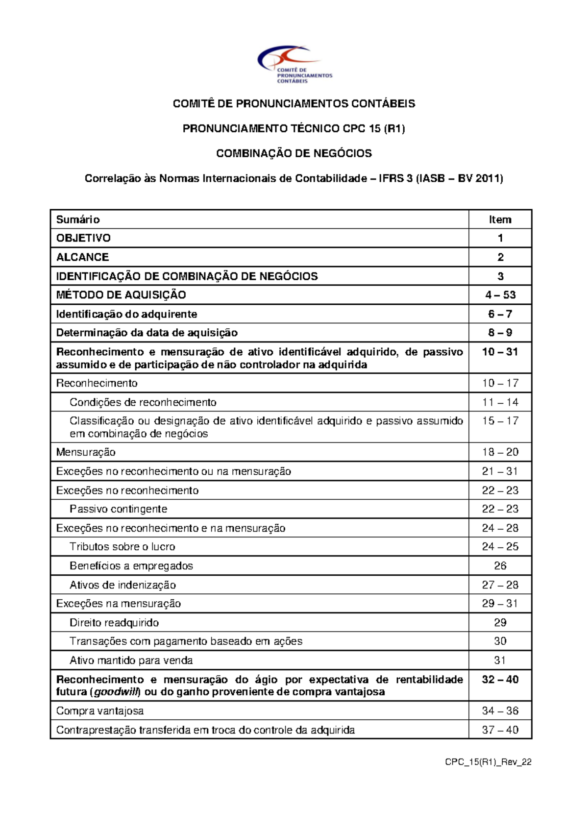 CPC 15 - CPC_15(R1)Rev 22 COMITÊ DE PRONUNCIAMENTOS CONTÁBEIS ...