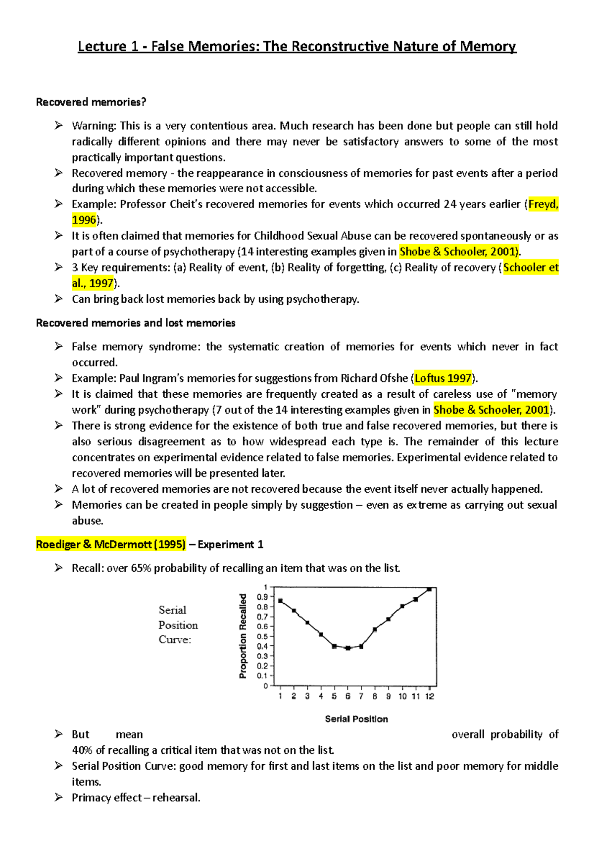 C82cog Memory Notes Lecture 1 False Memories The Reconstructive Nature Of Memory