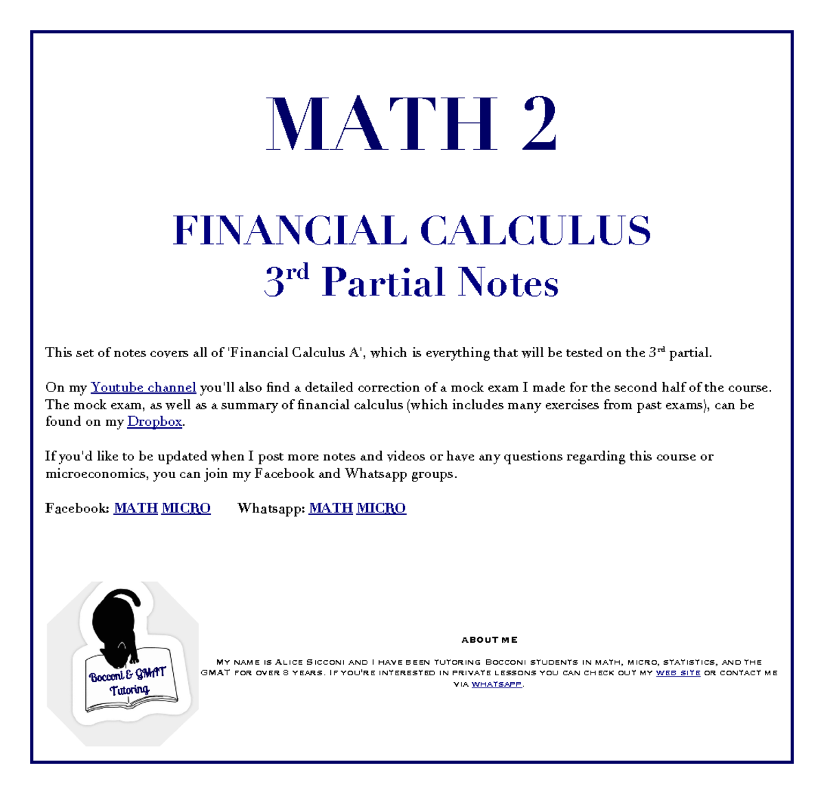 Financial Calculus Notes 3rd Partial - MATH 2 FINANCIAL CALCULUS 3 rd ...