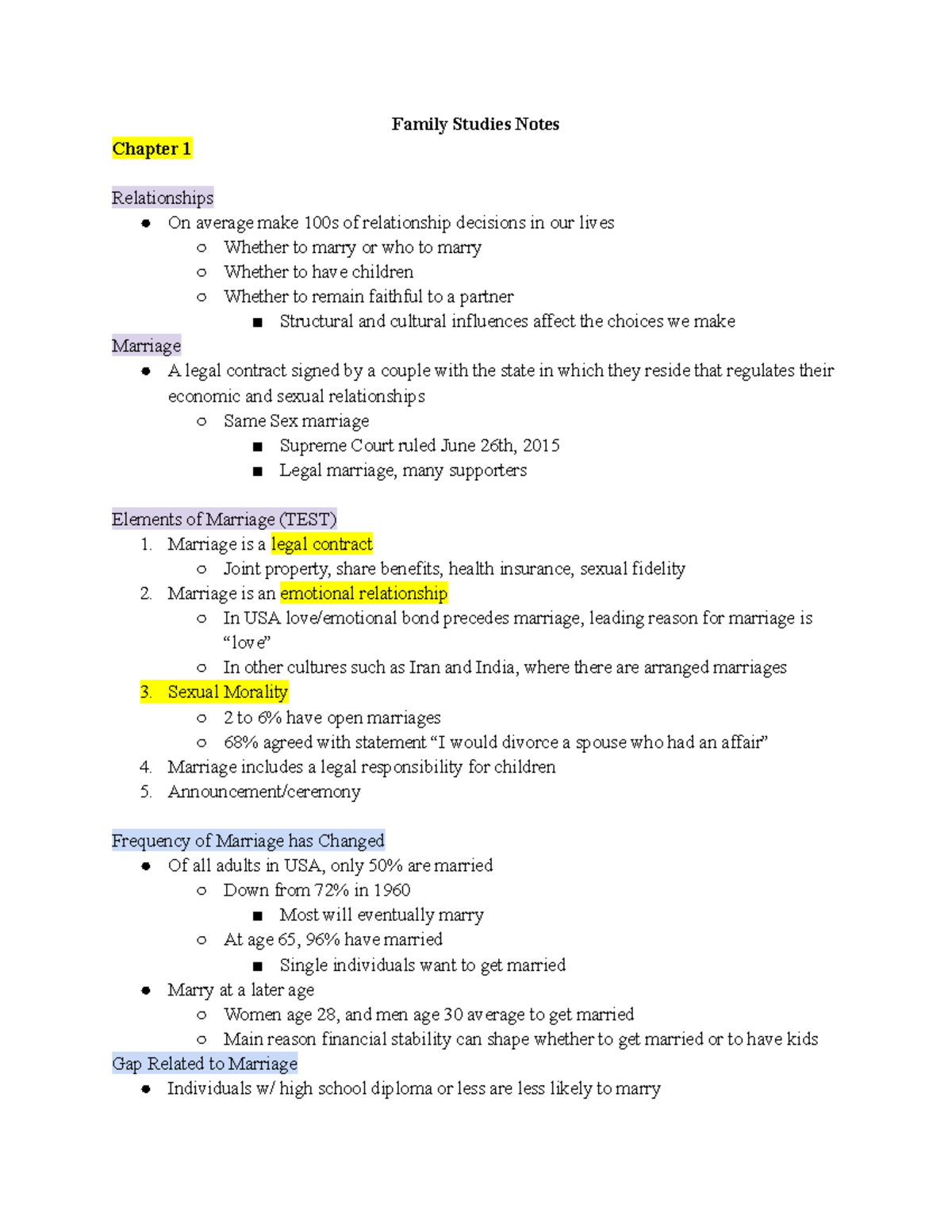 Family Studies Notes - Family Studies Notes Chapter 1 Relationships On ...
