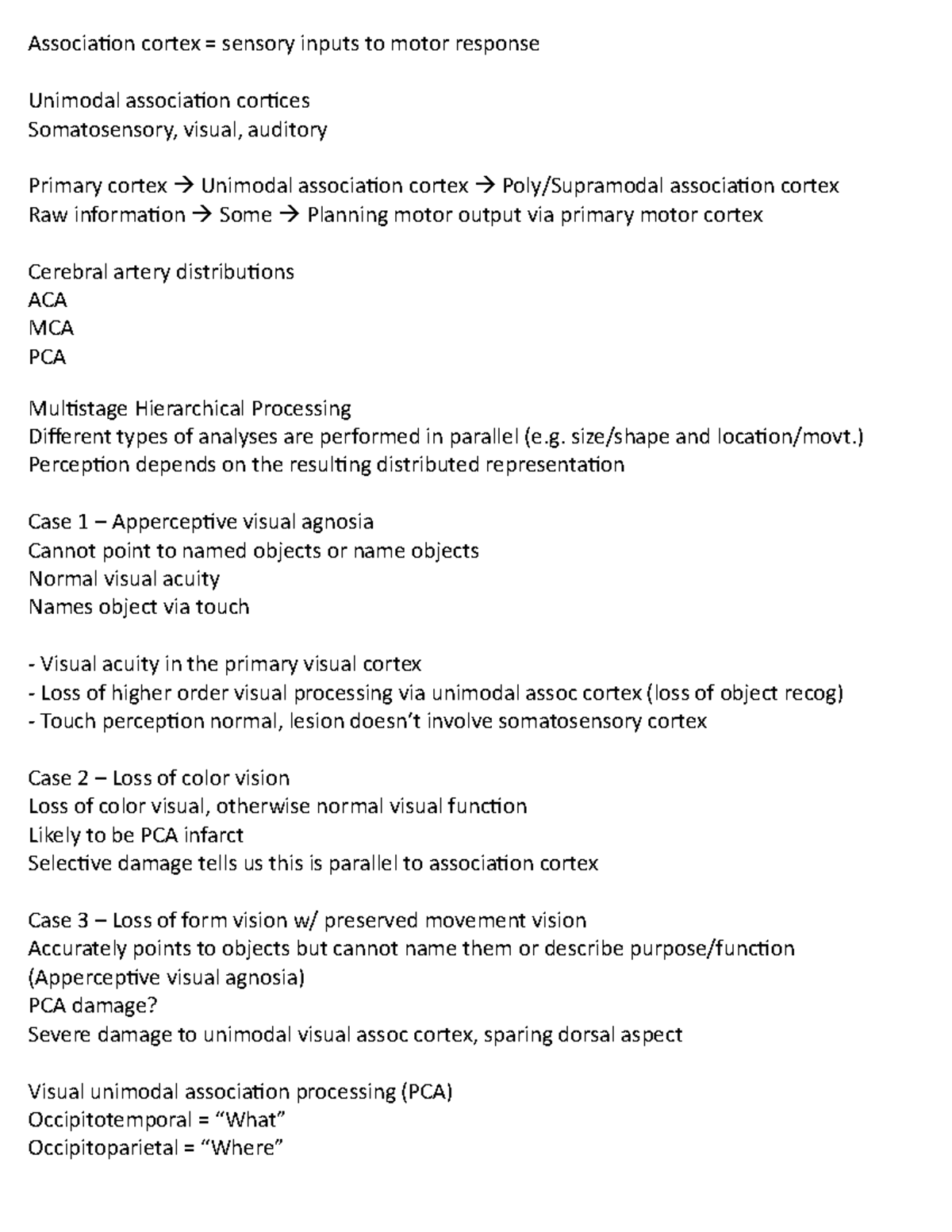 Sensory Association Cortex - Association cortex = sensory inputs to ...