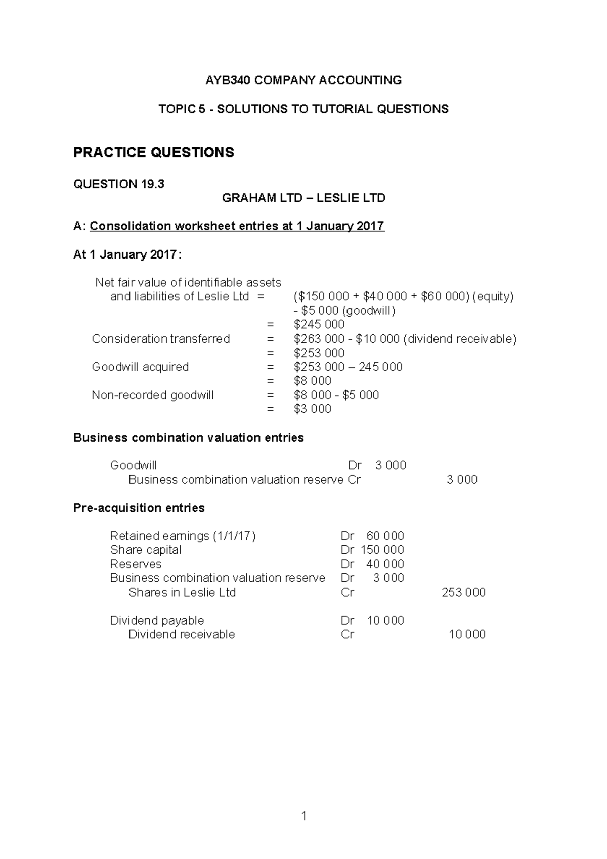 Company Accounting - Tutorial work - tut 5,7,8 - AYB340 COMPANY ...