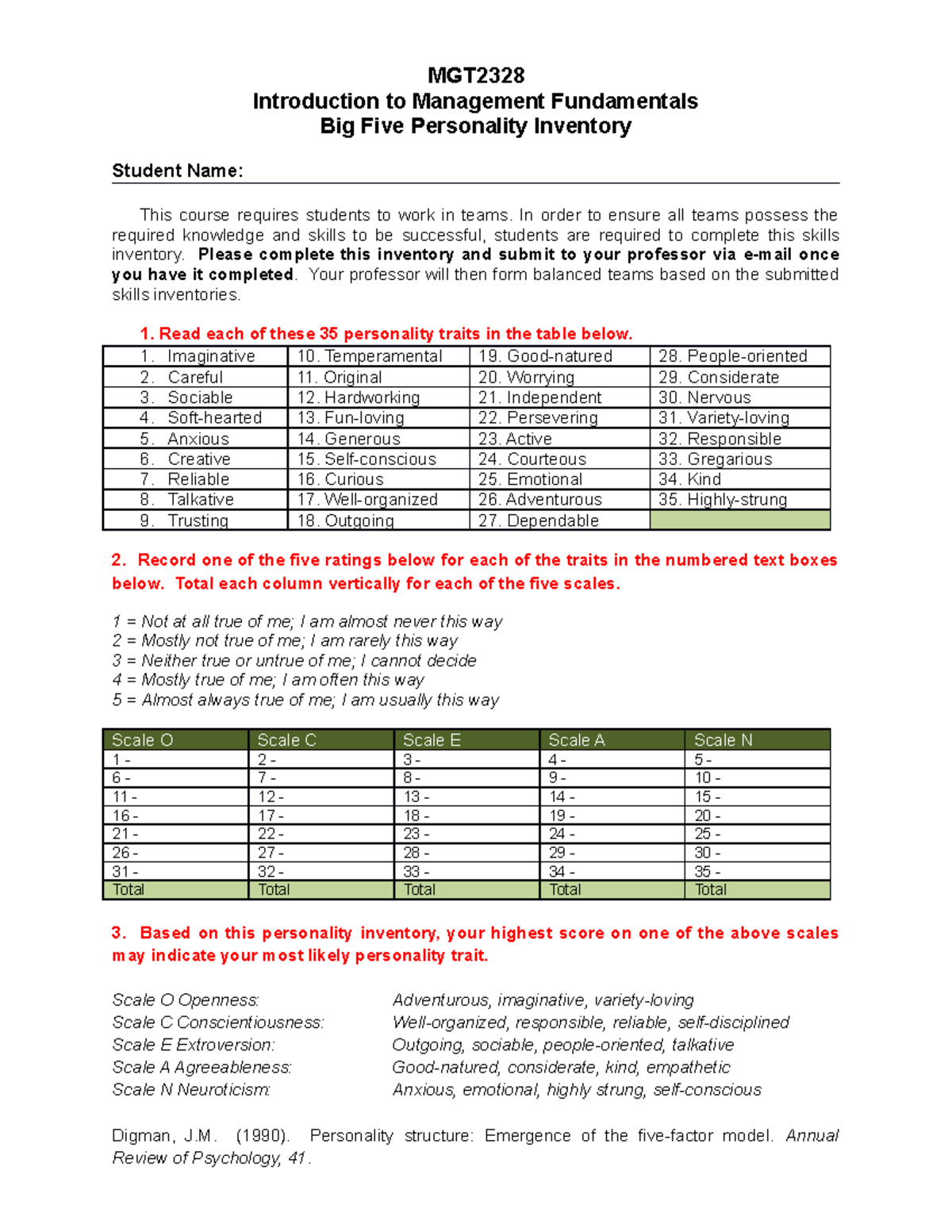 The Big Five Personality Test - MGT Introduction to Management ...