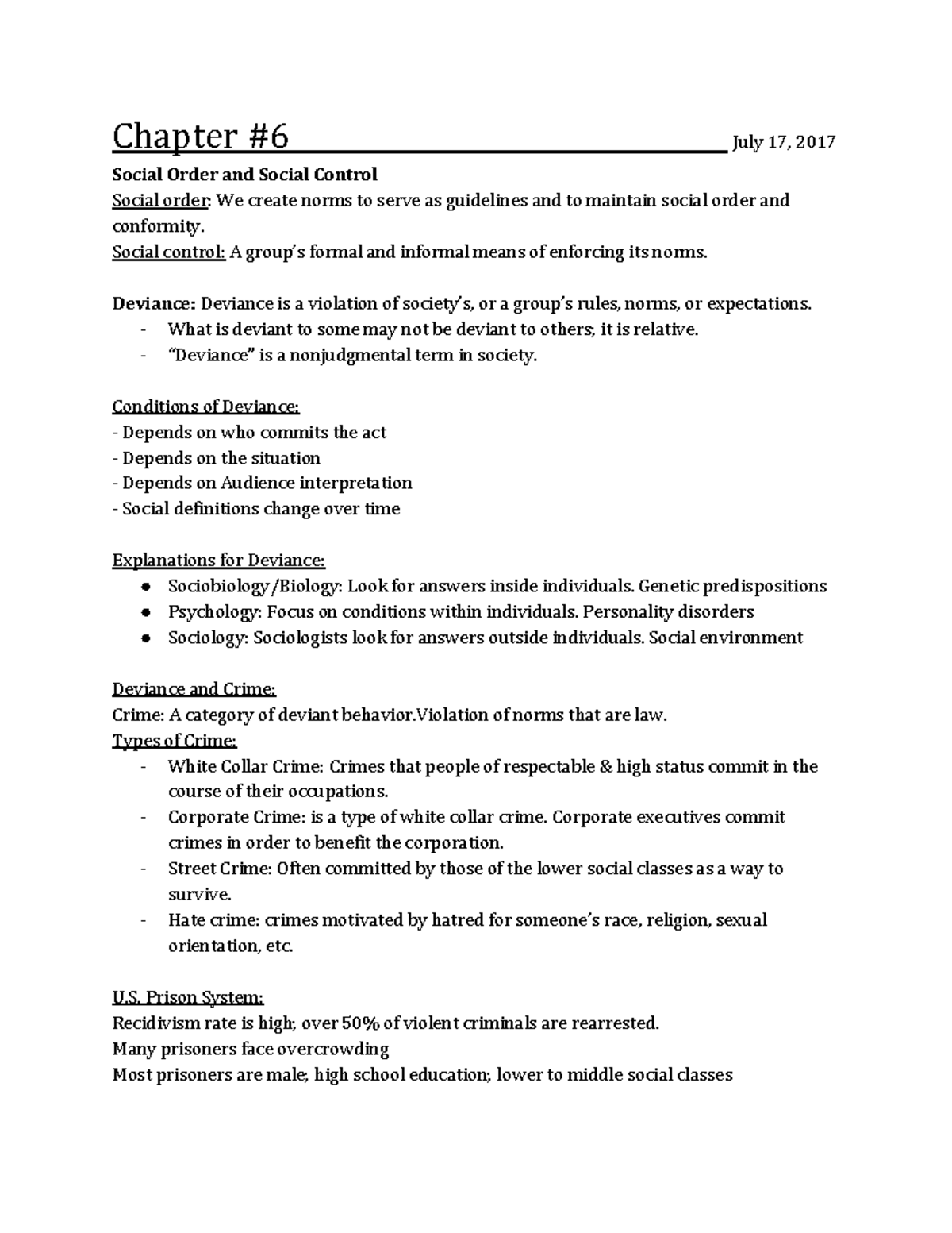 Soc1 Chapter #6 Notes - Chapter #6 ...