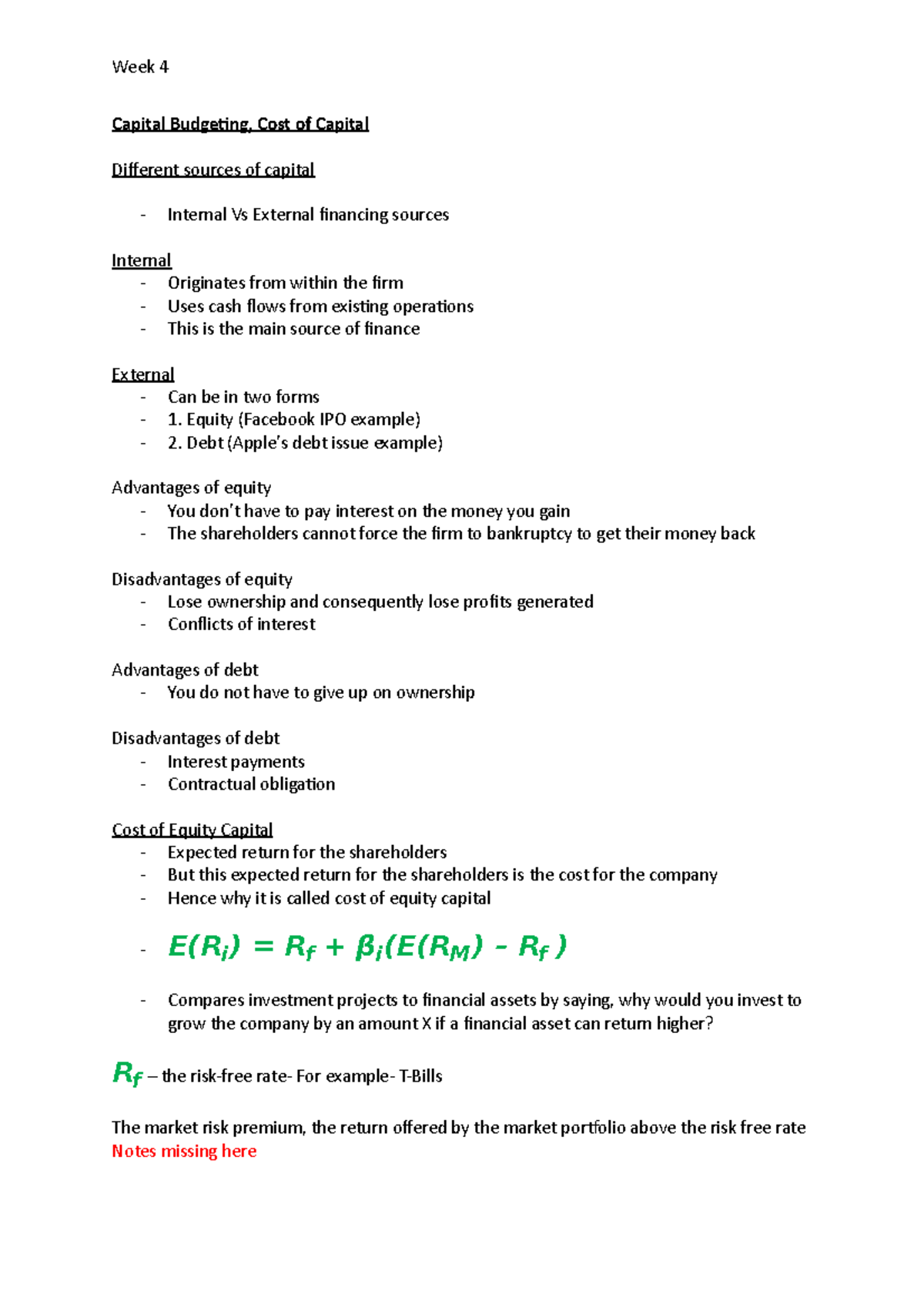 Lecture 3- Capital Budgeting - Capital Budgeting, Cost of Capital Different sources of capital ...