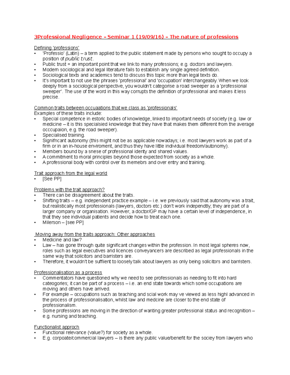 Prof Neg - Seminars - all sem notes. - 3Professional Negligence ...