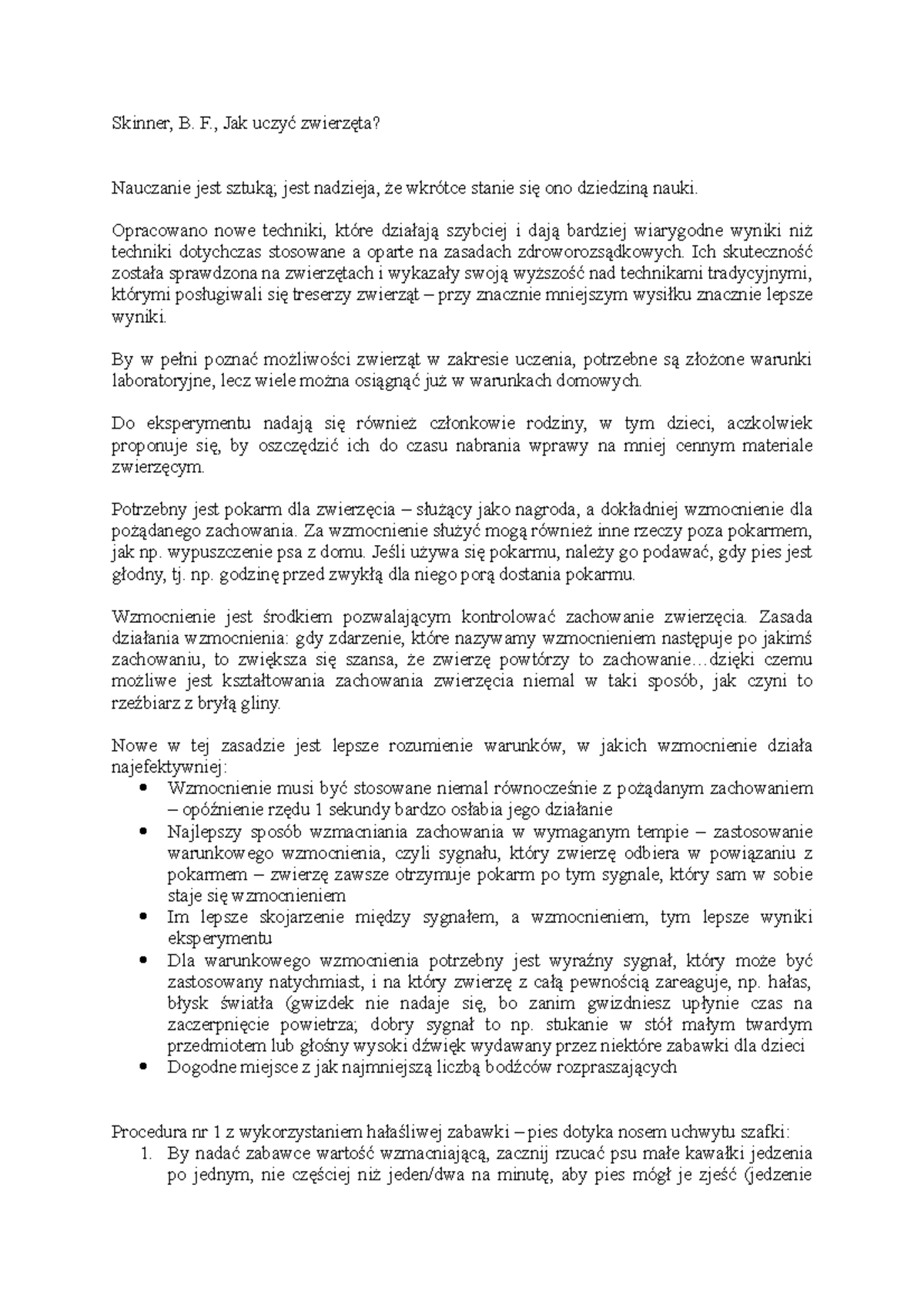 Warunkowanie instrumentalne - Skinner [jak uczyc zwierzęta] - Skinner ...