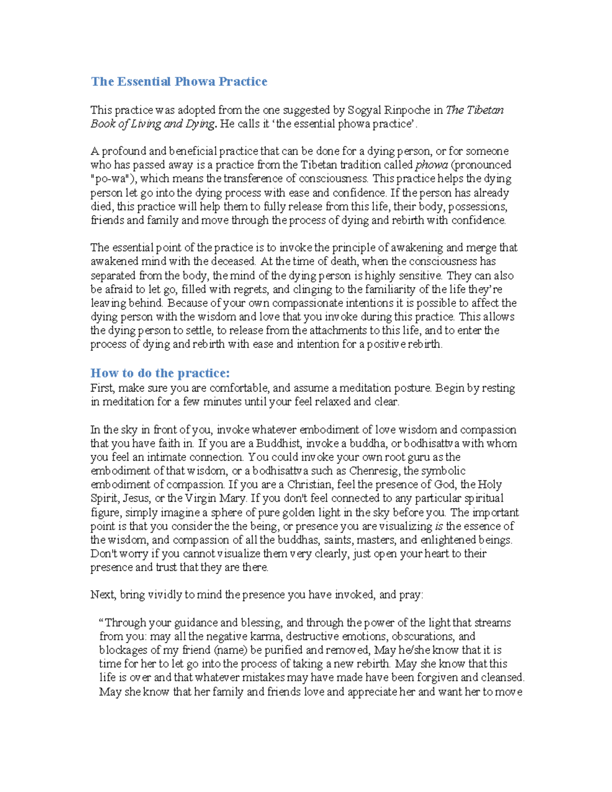 Phowa+for+a+dying+friend - The Essential Phowa Practice This practice ...