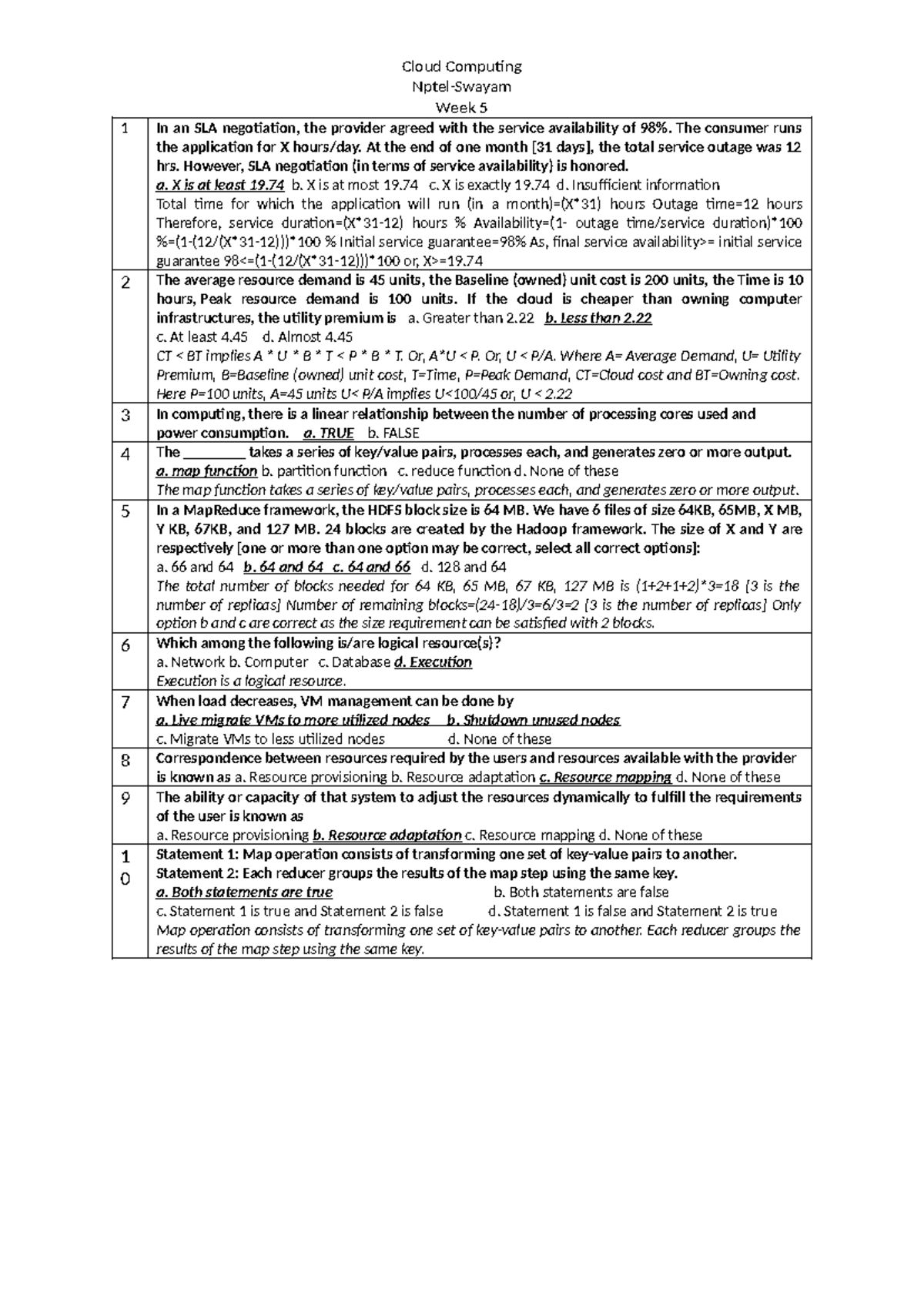 Cc W5 Iitk Cloud Computing Nptel Swayam Week 5 1 In An Sla Negotiation The Provider Agreed