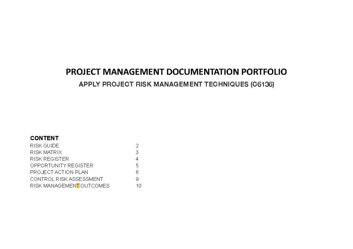 Risk management - PROJECT MANAGEMENT DOCUMENTATION PORTFOLIO APPLY ...