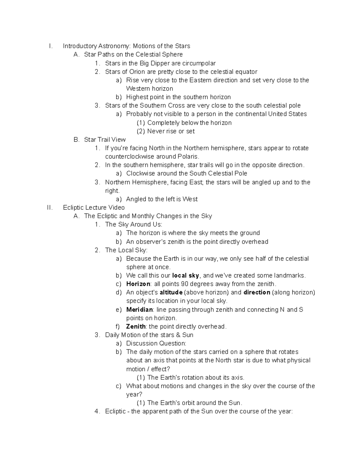 Module 2 Notes - I. Introductory Astronomy: Motions of the Stars A ...