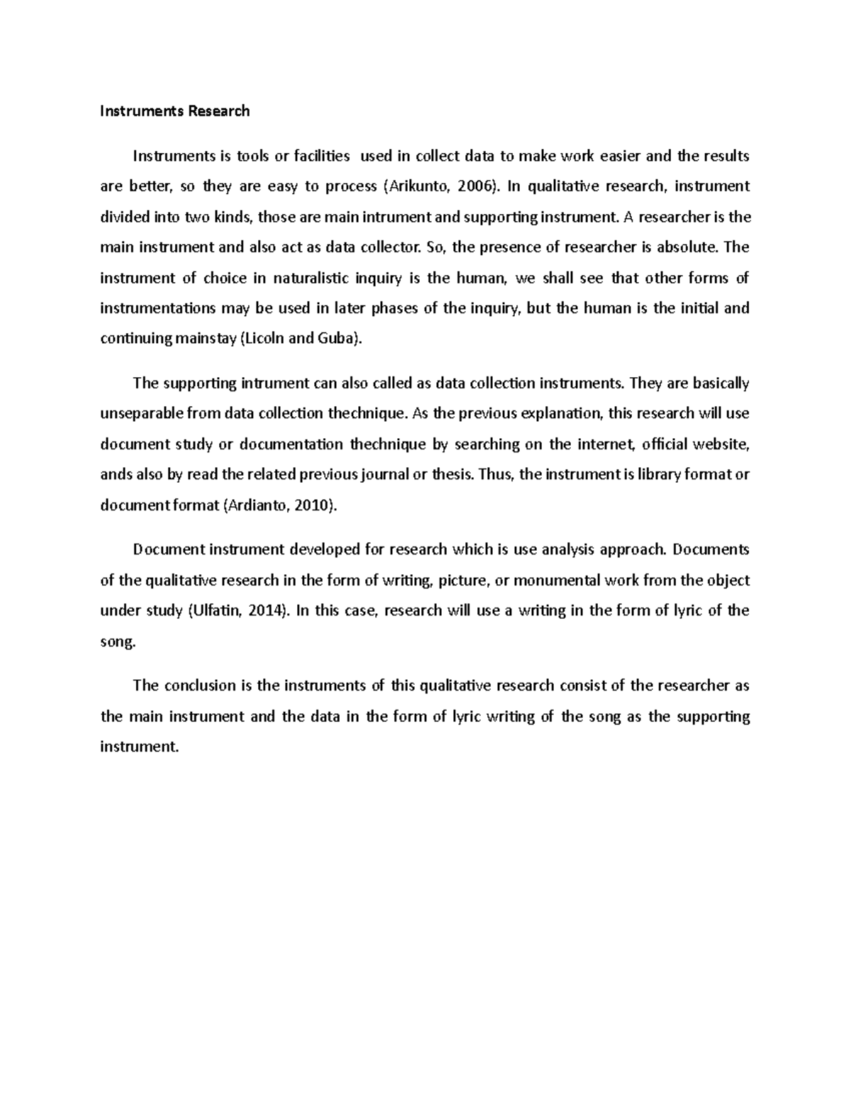 Instruments - part of mini research proposal - Instruments Research ...