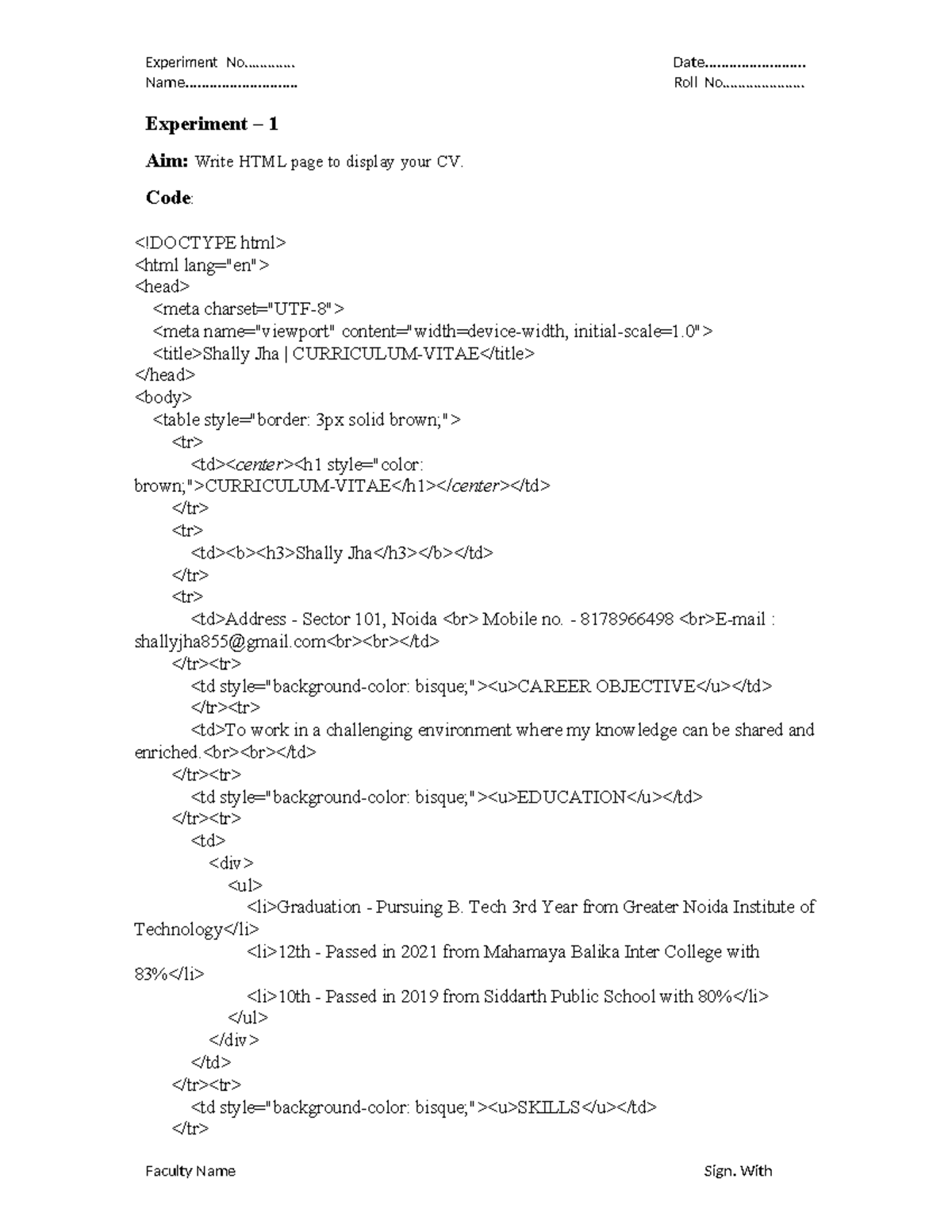 Web-tech-lab - Name............................ Roll No ...