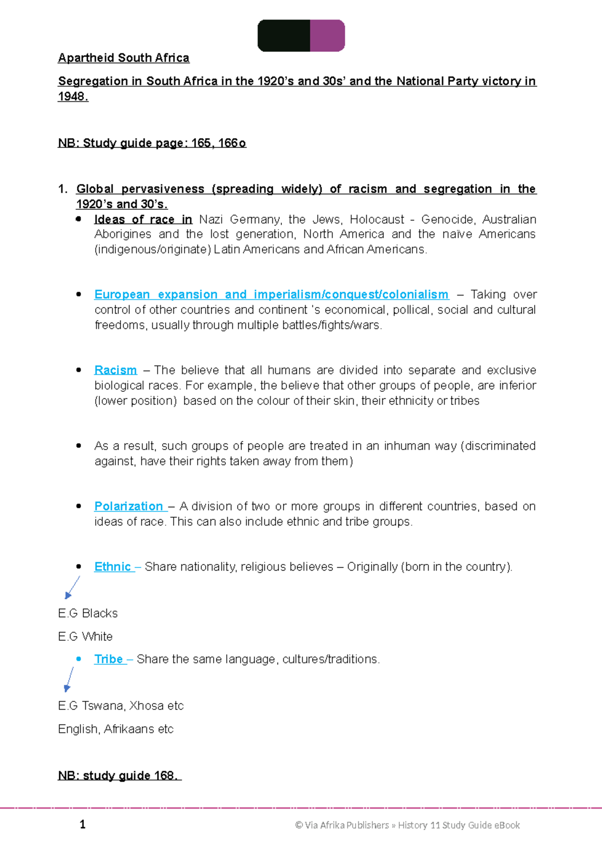 Apartheid South Africa notes - Apartheid South Africa Segregation in ...