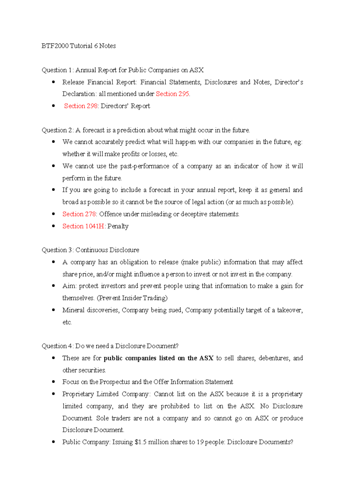 BTF2000 Tutorial 6 Notes - BTF2000 Tutorial 6 Notes Question 1: Annual ...