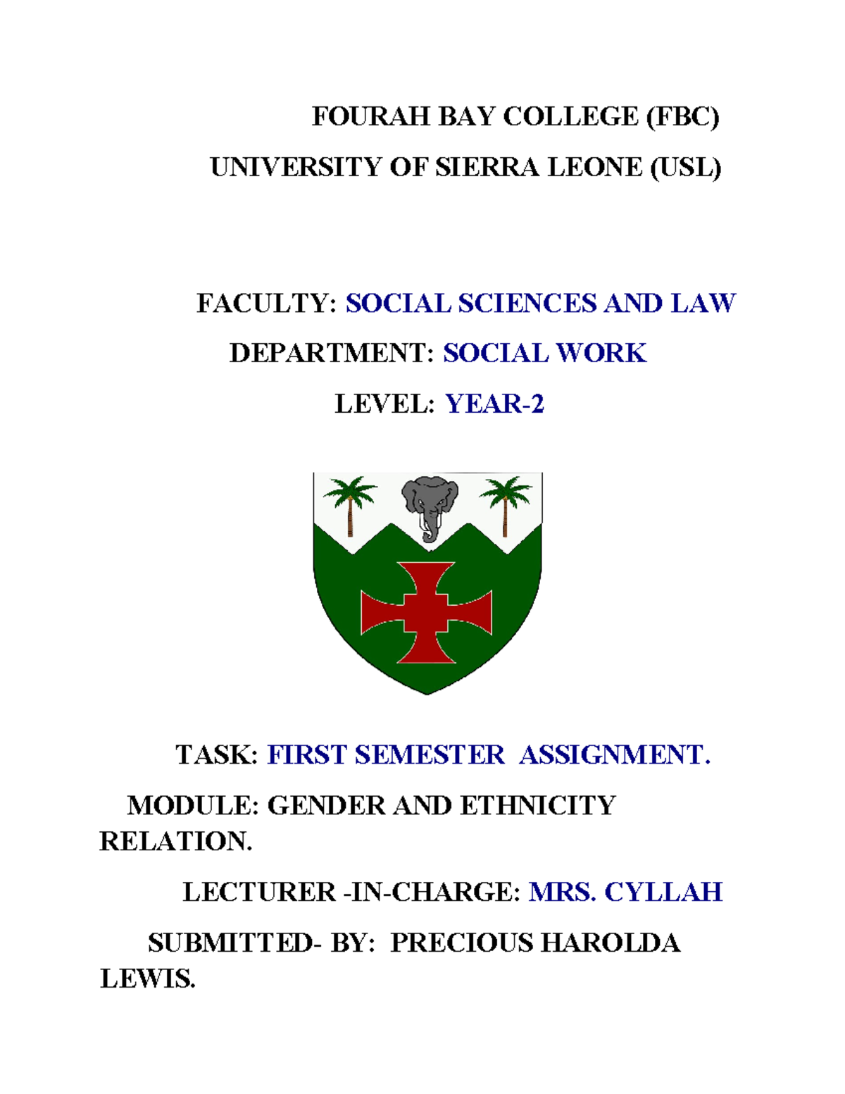 Gender Assignment - Gender and Development Studies - FOURAH BAY COLLEGE ...