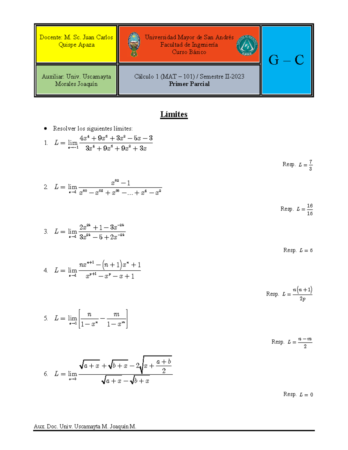 Guía límites 1 - Un libro bueno y una guía de ejercicios - Límites ...