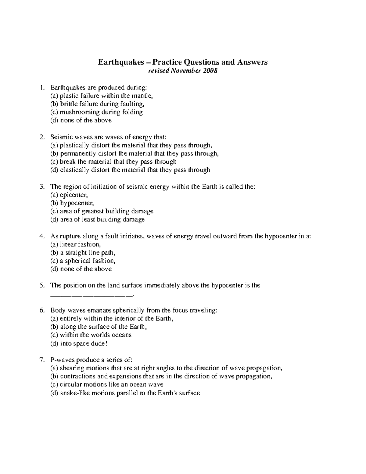 Earthquakes notes for geoscience students - Earthquakes – Practice ...