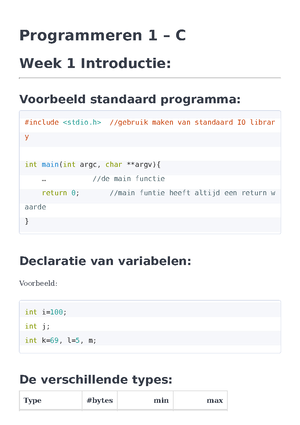 Ex Programmeren 1 - C - Dit zijn alle theorie slides van het hele ...